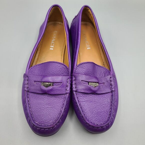 Coach | Shoes | Coach Penny Pebble Grain Leather Loafer Purple 75b ...